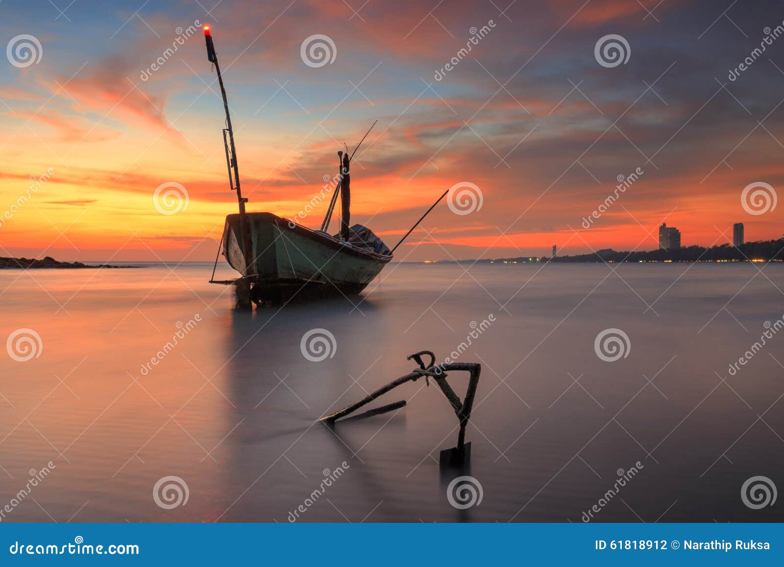 Fishing Boat at the Beach during Sunset Stock Photo - Image of ocean ...