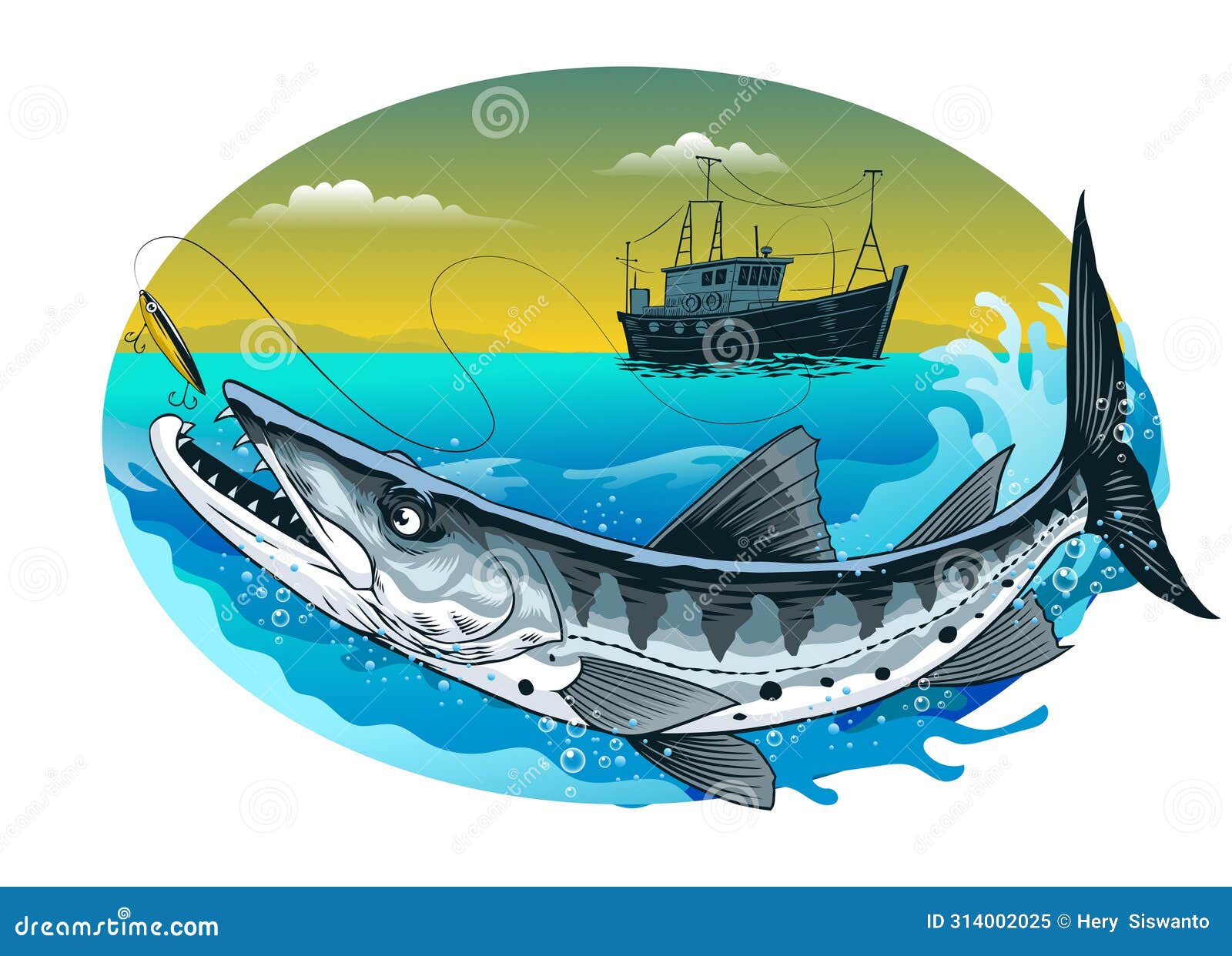 Vintage Barracuda Fish Logo Template Vector Illustration ...