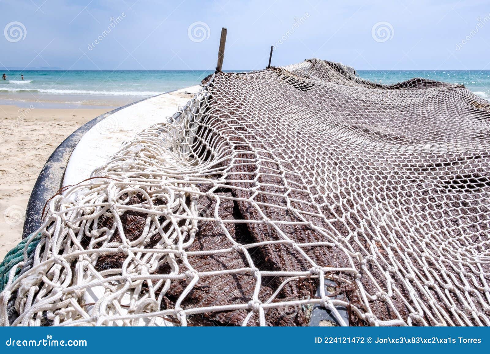 Fishing Boat Covered with Fishing Net Stock Photo - Image of fishermen ...