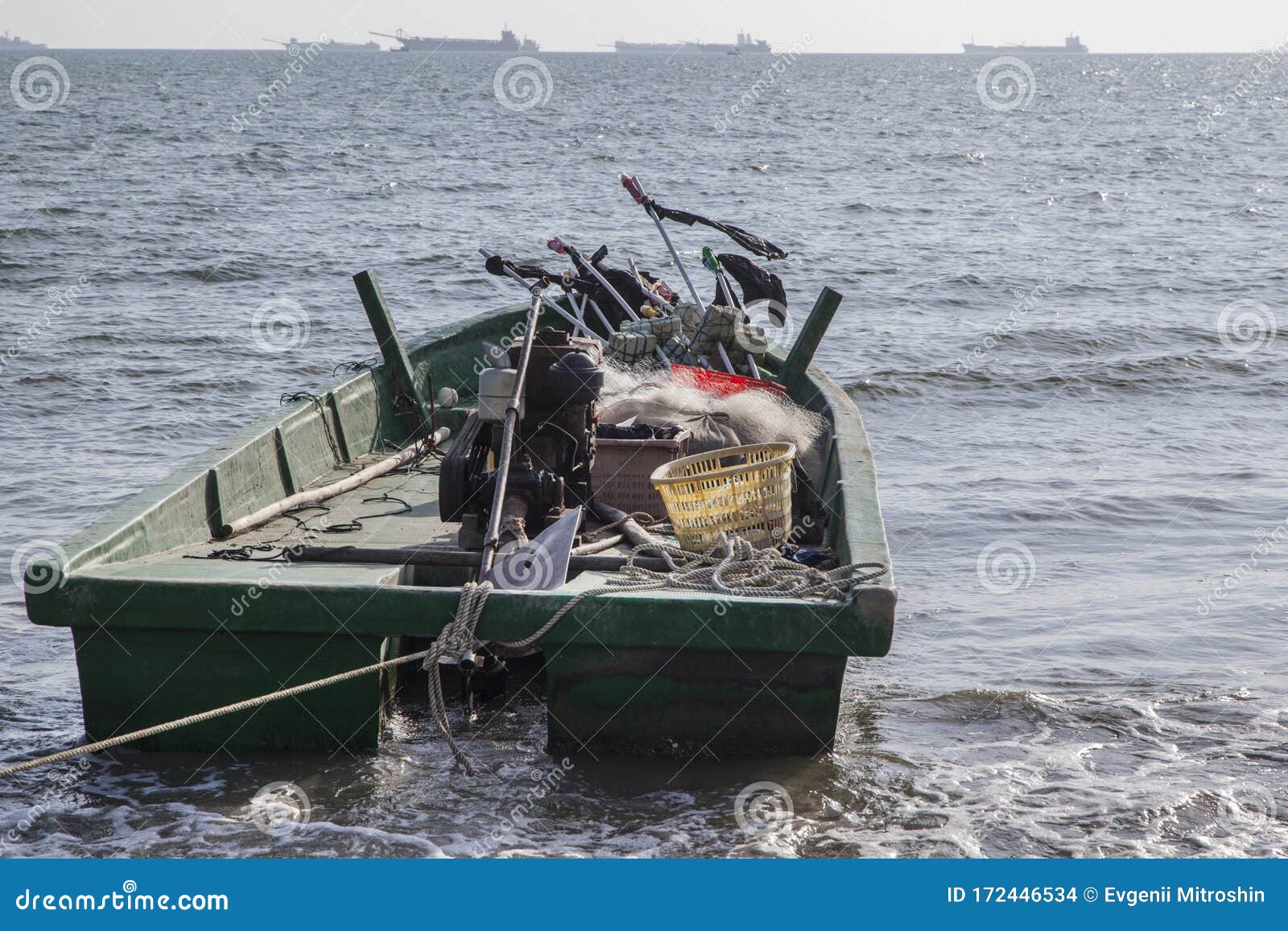 Fishing Boat with a Crab Fishing Net Stock Photo - Image of motorboat ...