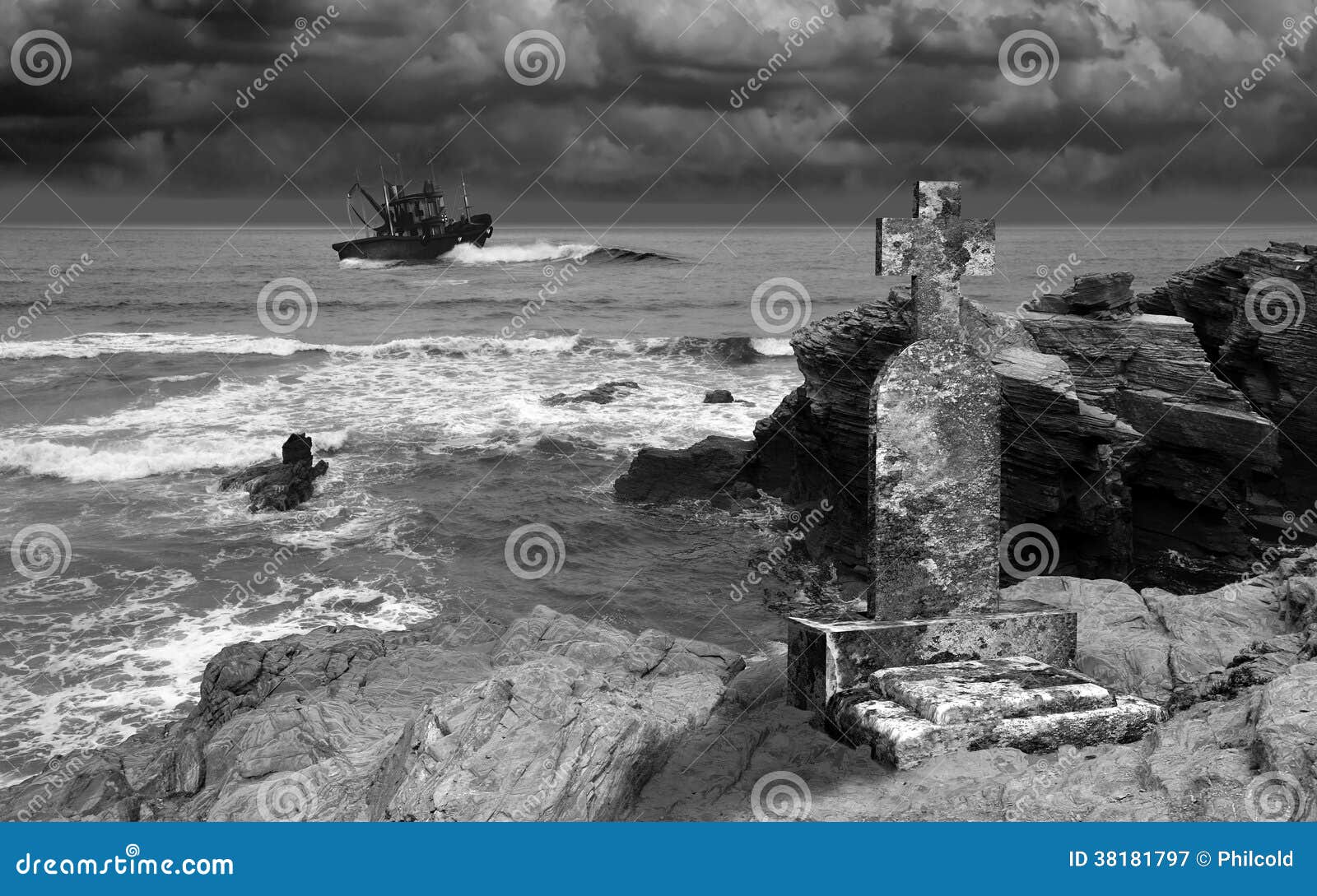 Fishing boat and cross stock illustration. Illustration of christ ...