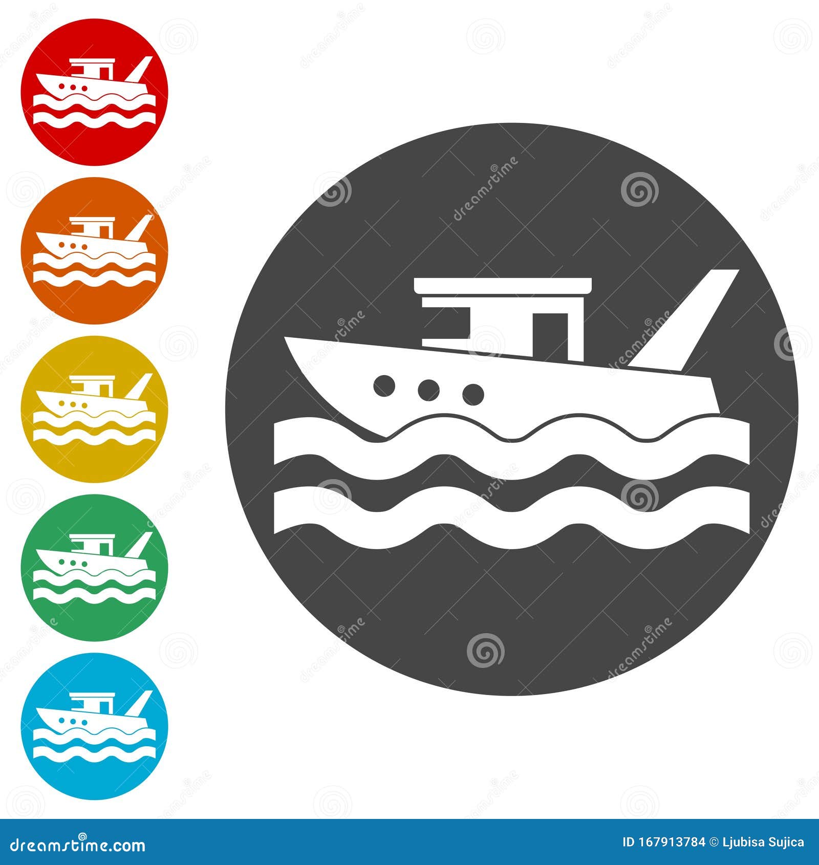 Fishing boat icons set stock vector. Illustration of means - 167913784