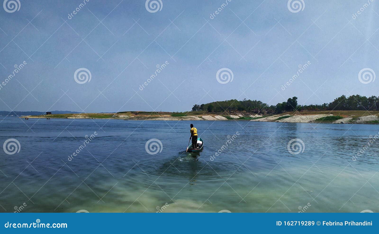 Fishing Boat in the Middle of the Lake Stock Image - Image of fisherman ...
