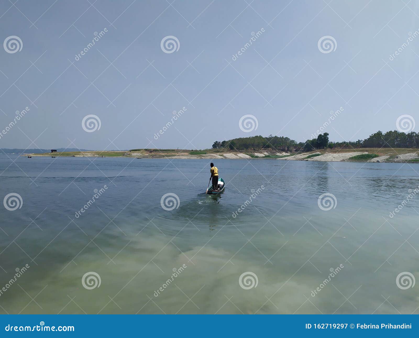 Fishing Boat in the Middle of the Lake Stock Image - Image of pond ...