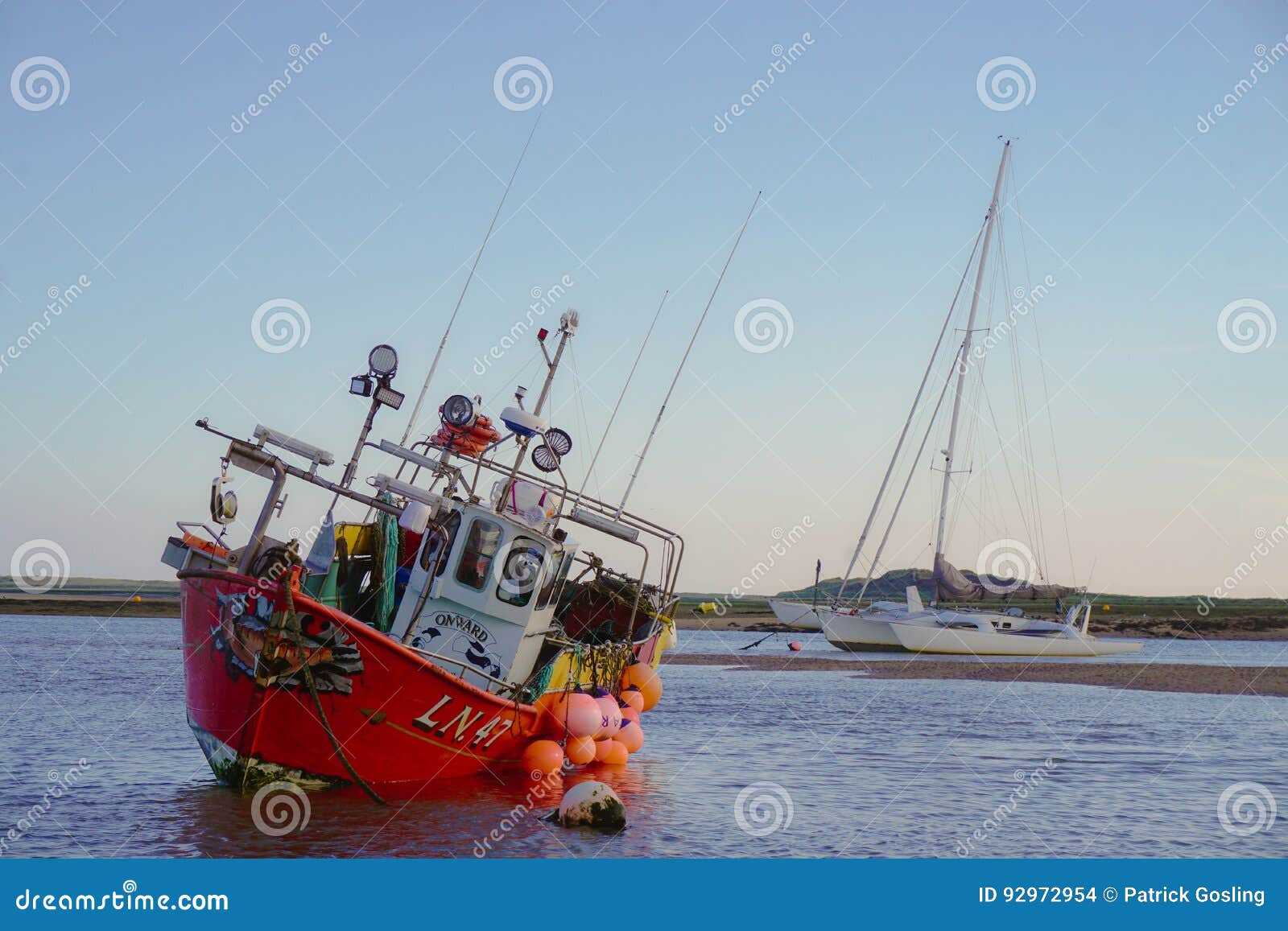 Red Fishing Boat Moored at Low Water. Editorial Stock Image - Image of ...