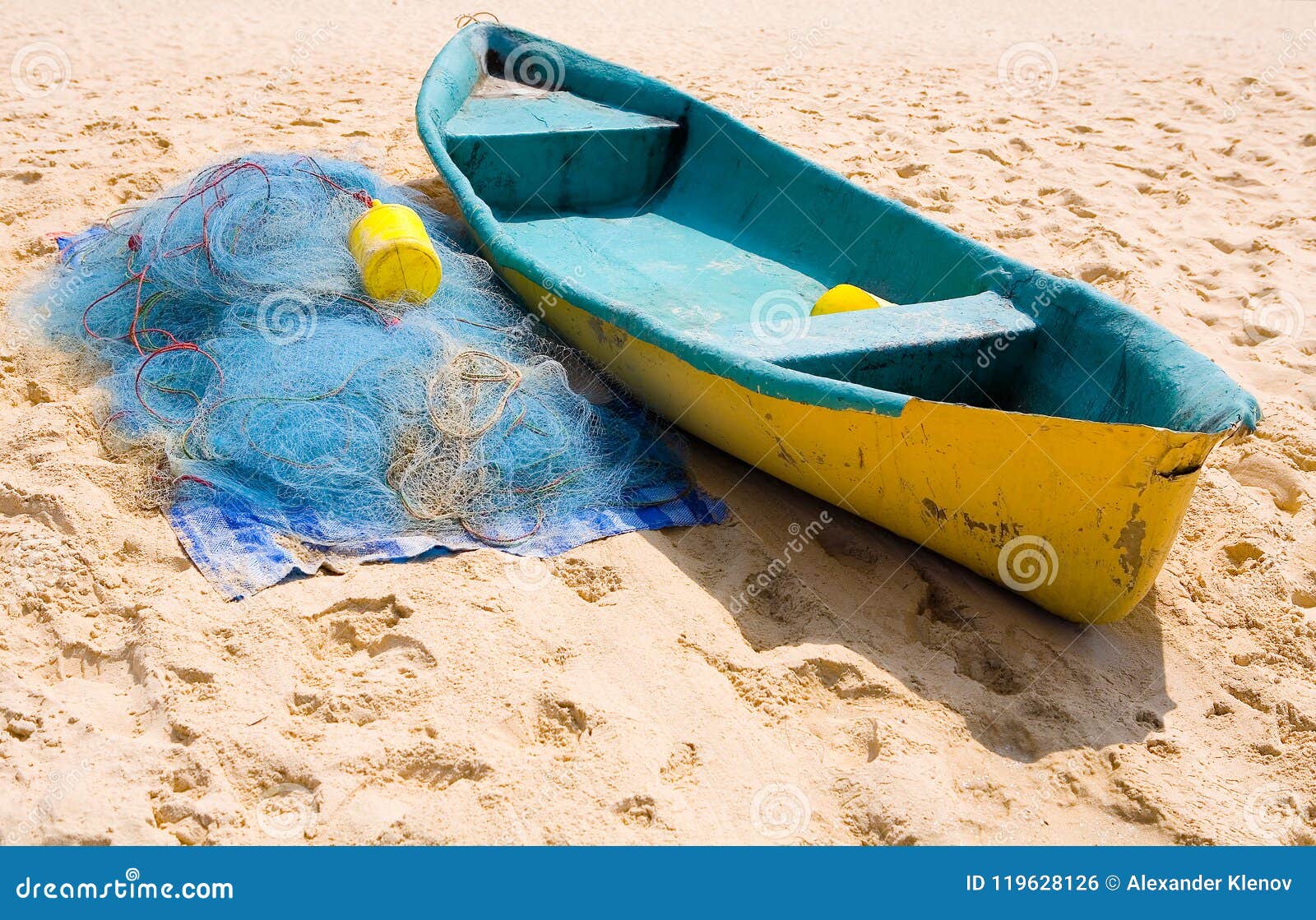 Fishing Boat and Nets on the Beach. Stock Photo - Image of beautiful ...
