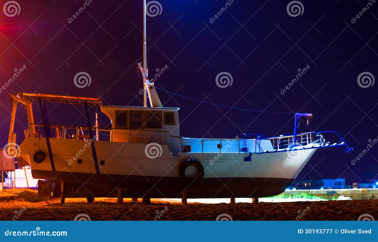 Fishing boat at night stock image. Image of outdoors - 30193777
