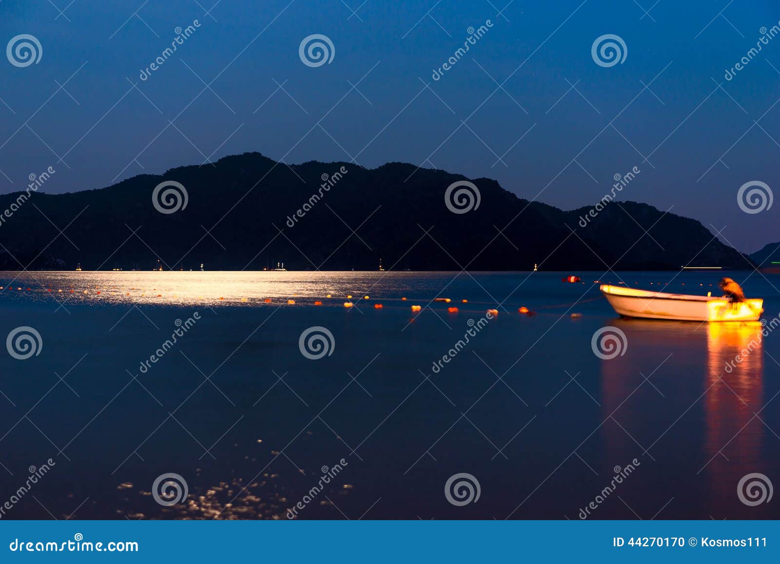 Fishing Boat in the Night Sea Stock Photo - Image of horizon, moonwalk ...
