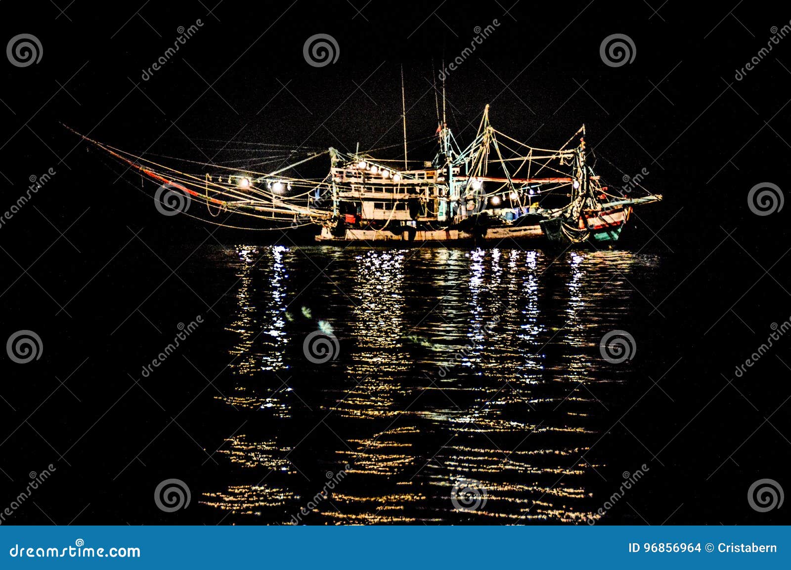 Fishing boat at night stock photo. Image of fishing, dark - 96856964
