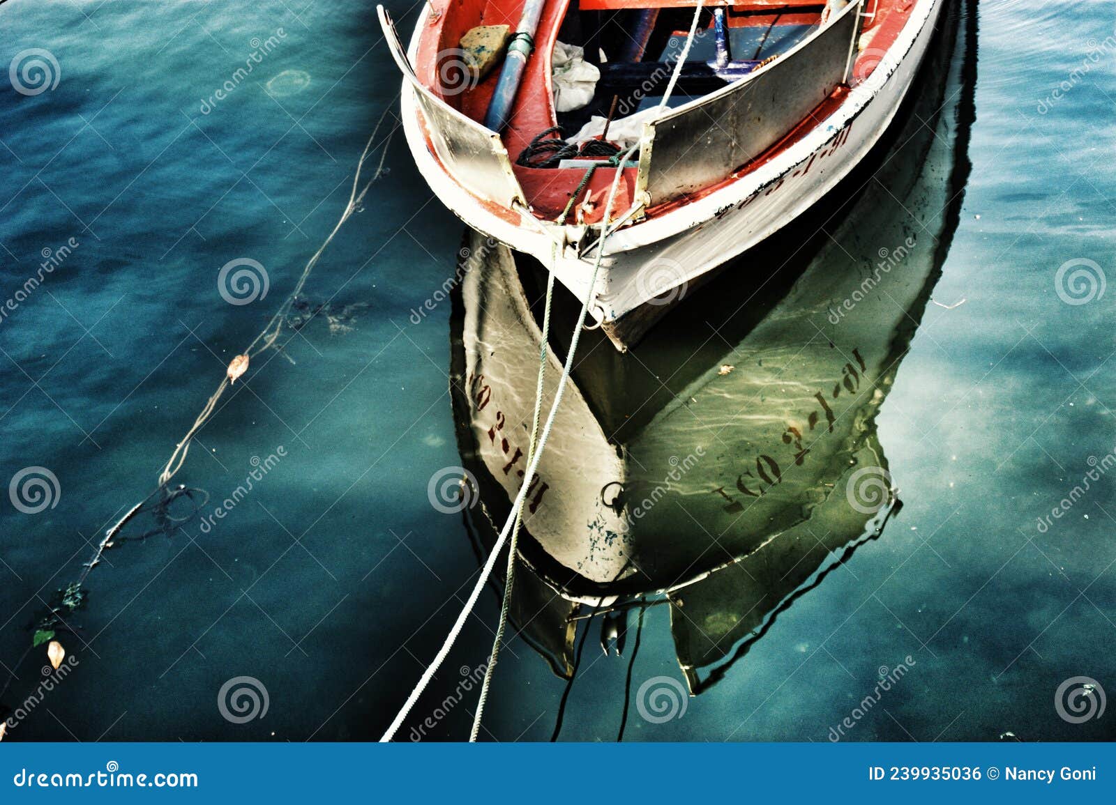 Fishing Boat with Reflection on the Sea Stock Photo - Image of ship ...