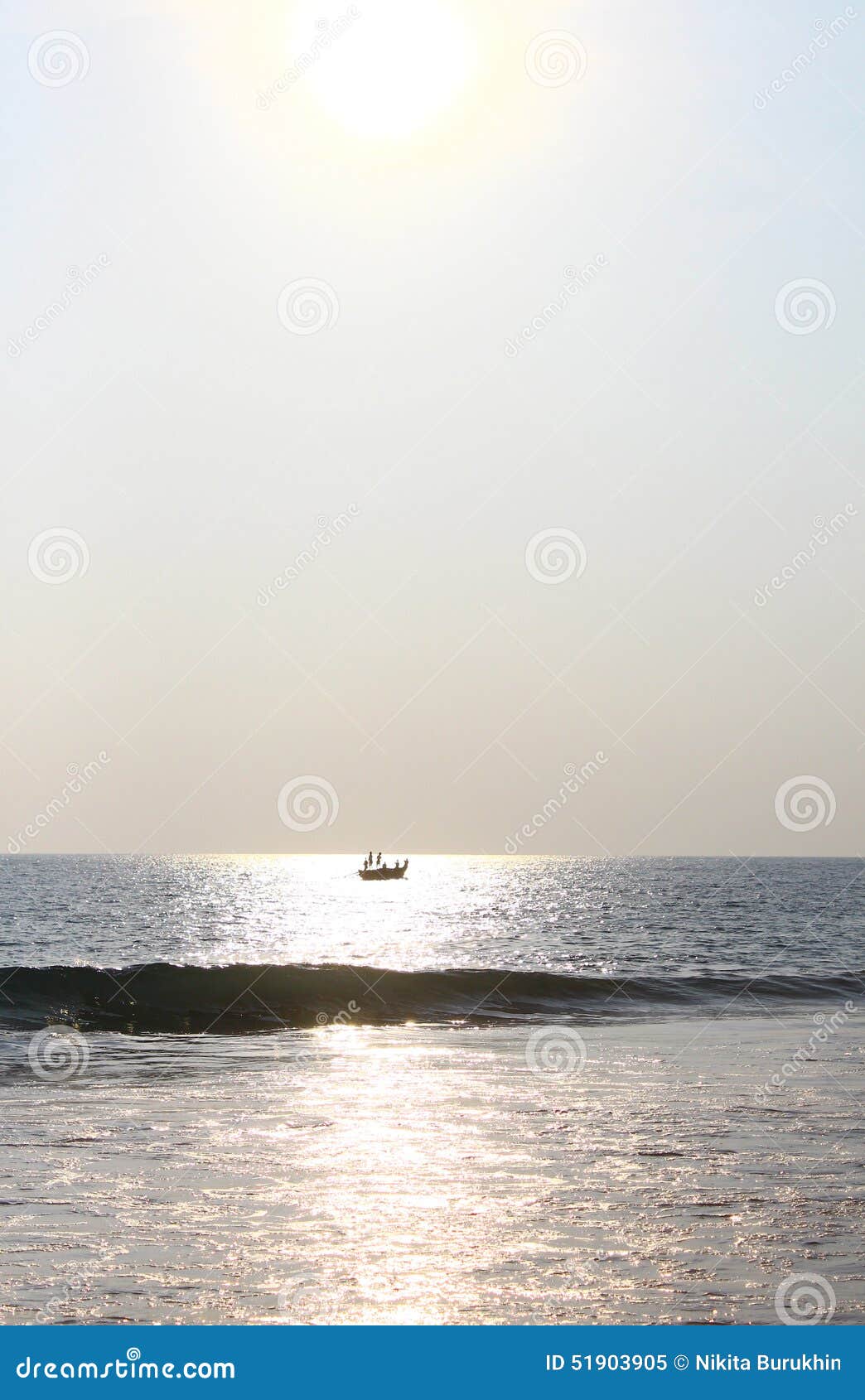 Fishing Boat in the Reflection of the Sun on the Water, Sri Lanka Stock ...