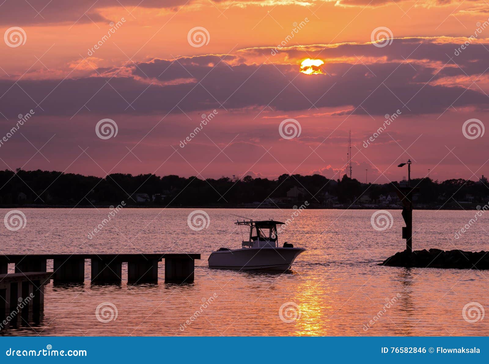 Fishing Boat Returning Home at Sunset Stock Photo - Image of recreation ...