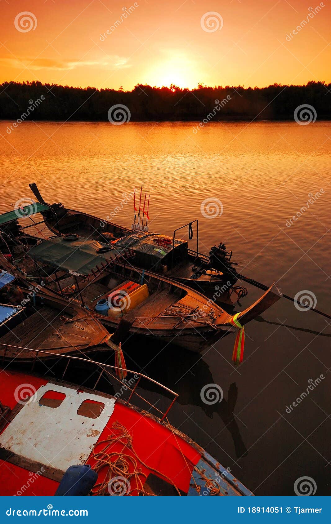 Fishing Boat On River At Sunrise Stock Image - Image of warm, river ...