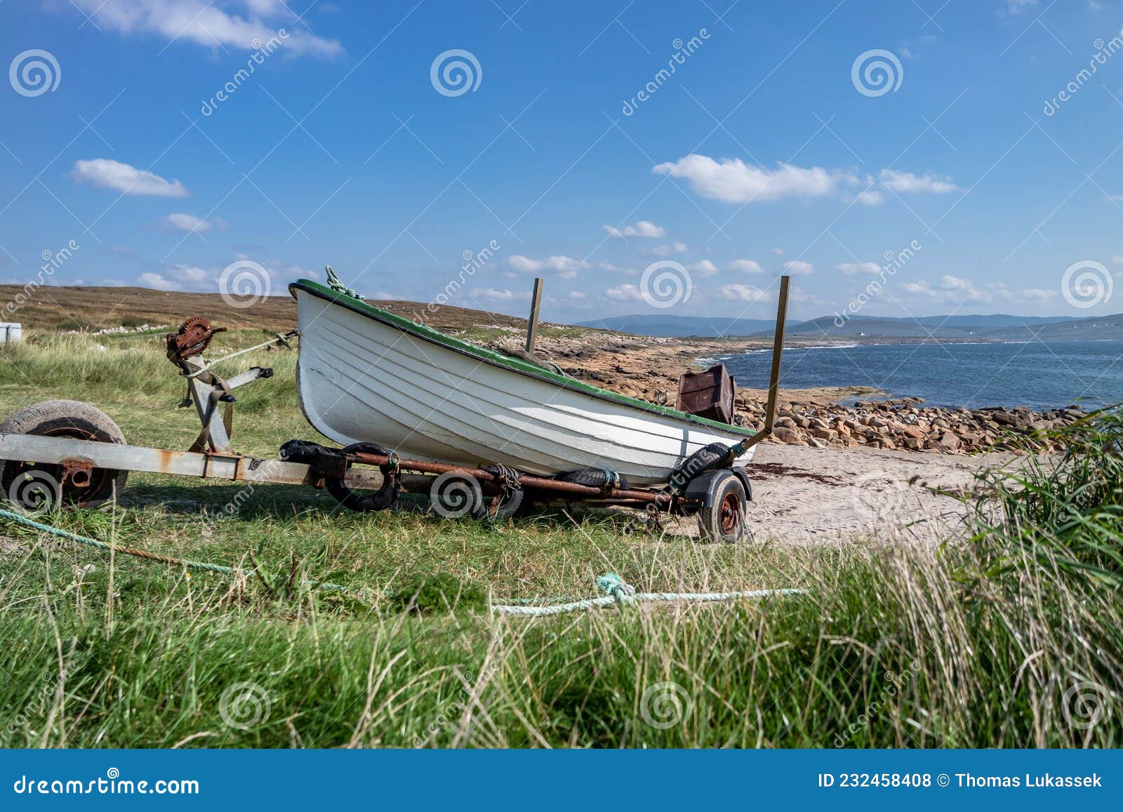 Fishing Boat on a Rusty Trailer by the Ocean Stock Photo - Image of ...