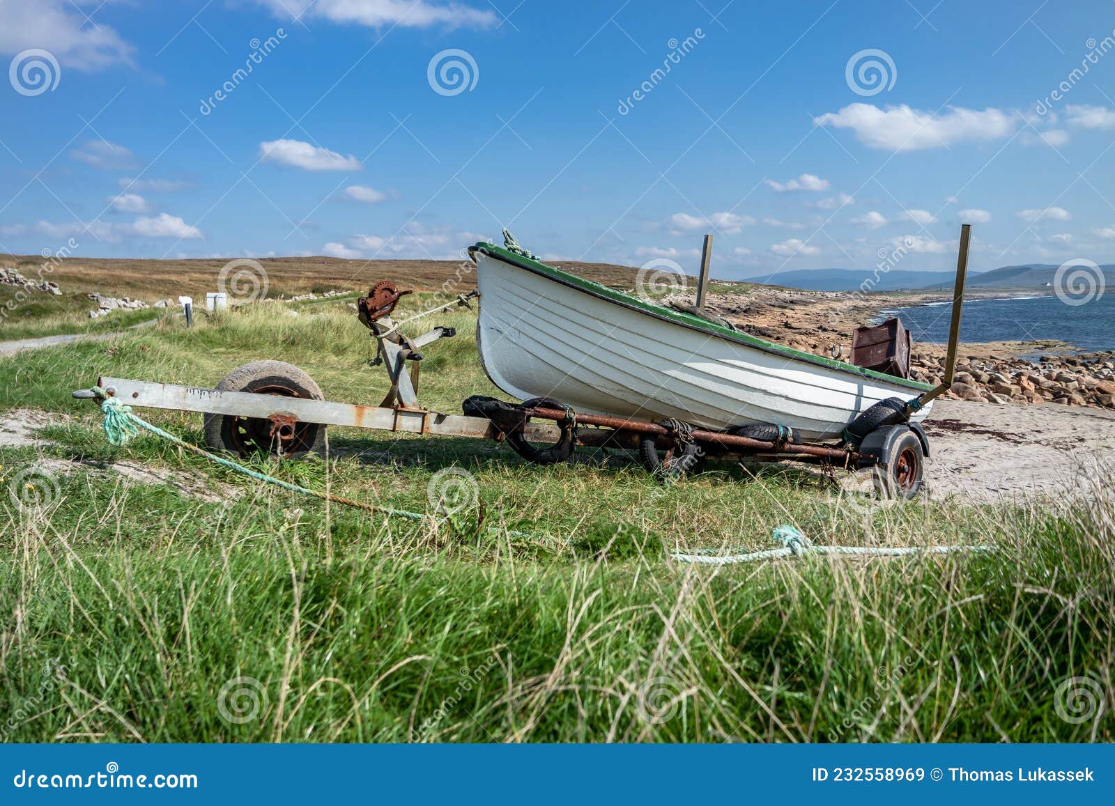 Fishing Boat on a Rusty Trailer by the Ocean Stock Image - Image of ...