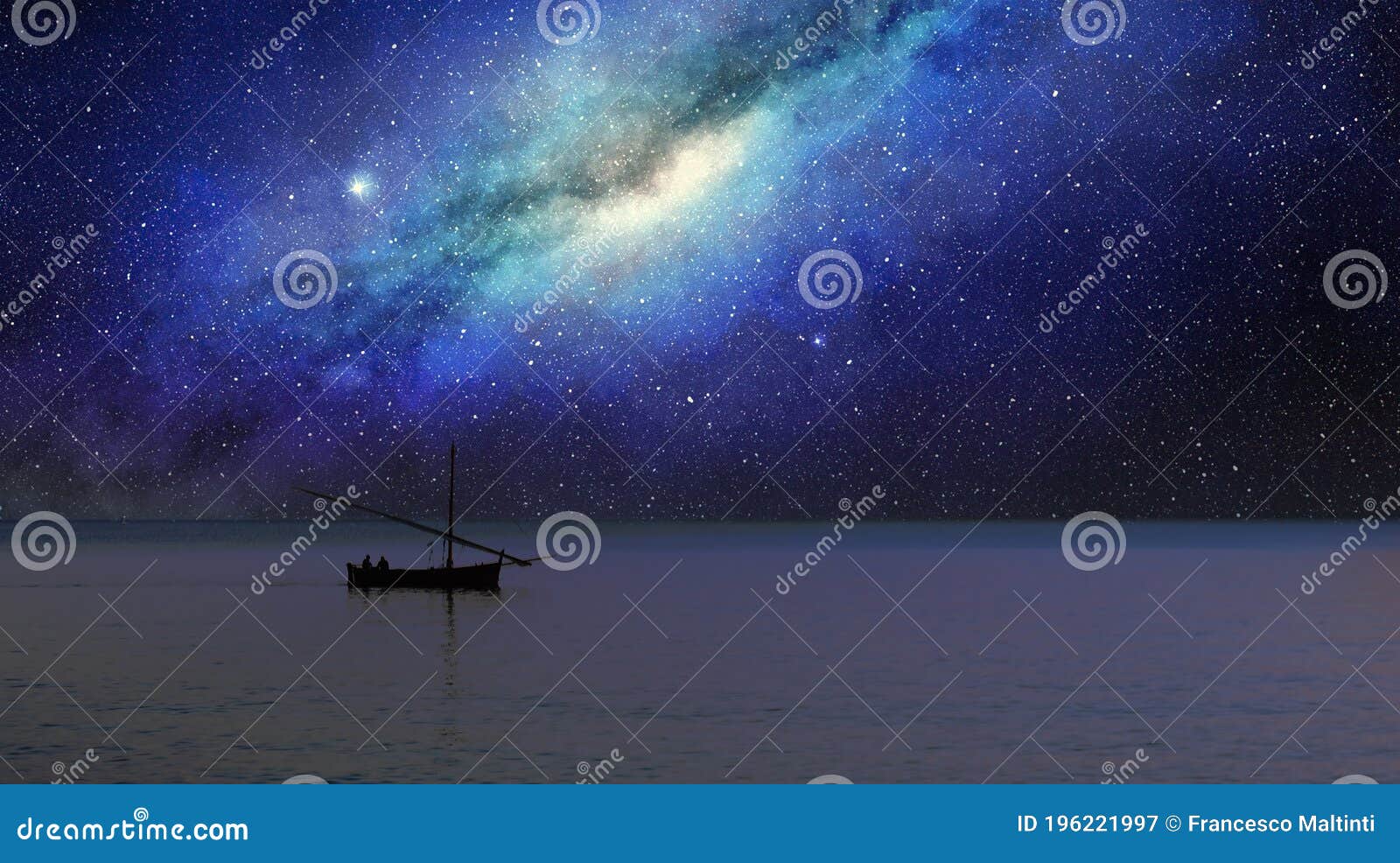 Fishing Boat Sails Under the Milky Way Stock Image - Image of boat ...