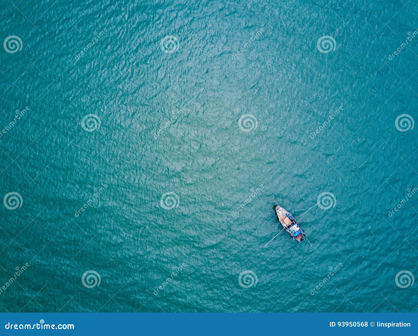 Fishing Boat in the Sea. Bird Eye View from Drone Stock Photo - Image ...