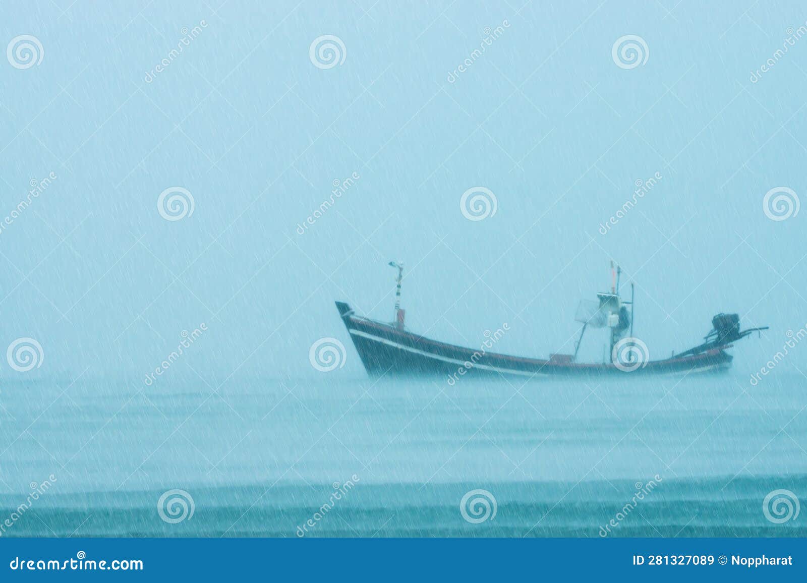 Fishing Boat on the Sea with Raining in the Sea Stock Image - Image of ...