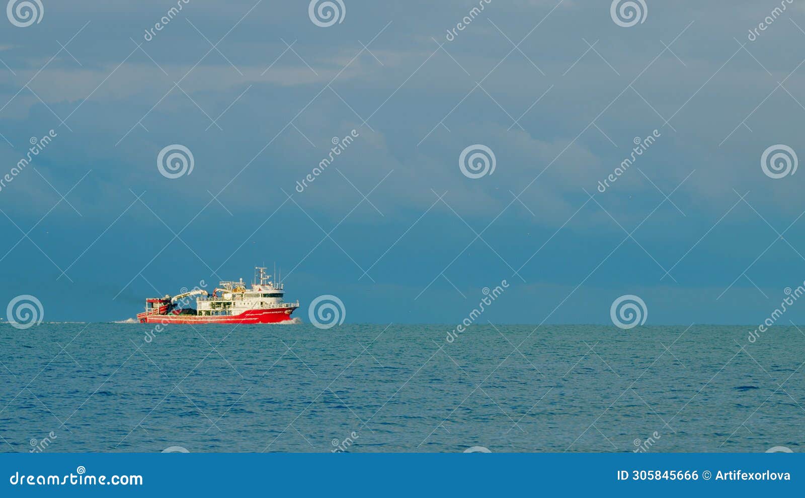 Fishing Boat on Sea. Fishing Ship in Sea. Small Boat Float. Static View ...