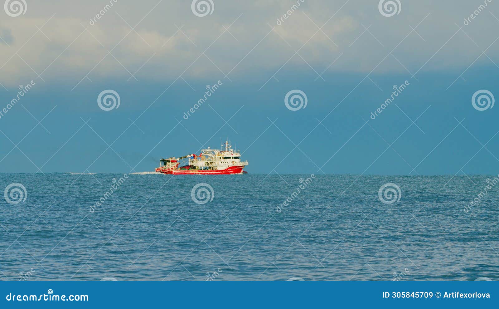 Fishing Boat on Sea. Fishing Ship in Sea. Small Boat Float. Static View ...