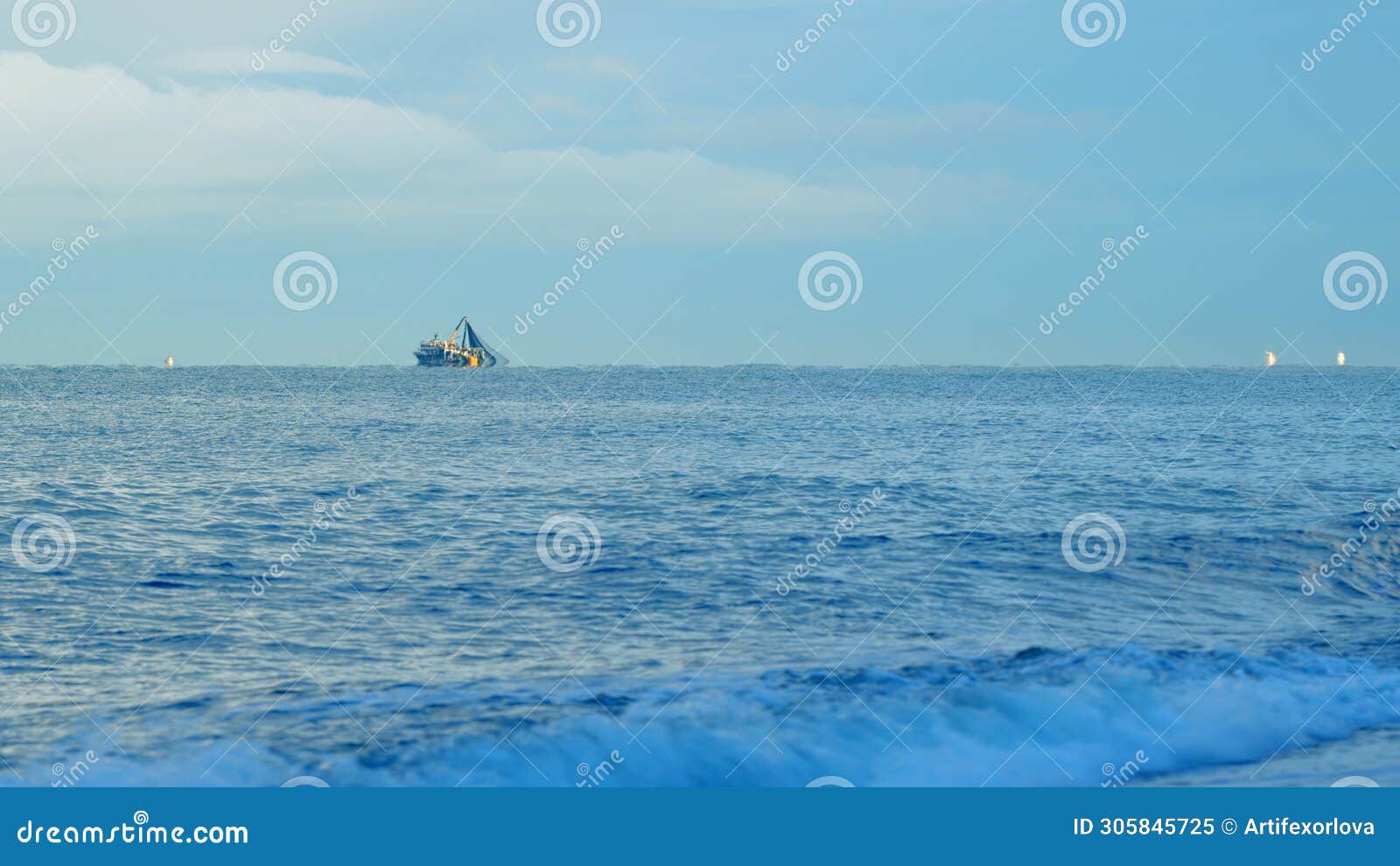 Fishing Boat on Sea. Fishing Ship in Sea. Small Boat Float. Static View ...