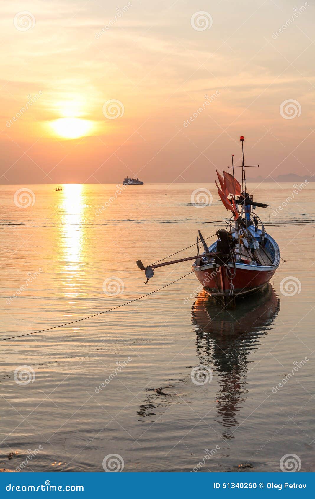 Fishing Boat in the Sea at Sunset. Stock Photo - Image of horizon ...
