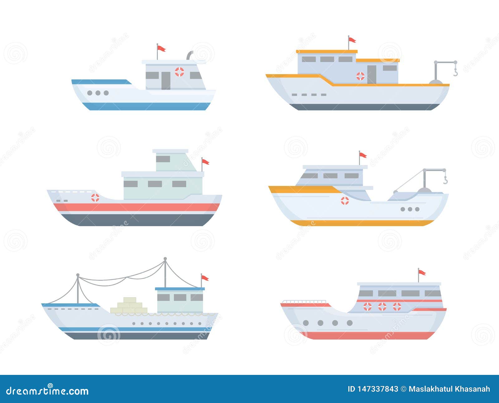 Fishing Boat Set Collections with Various Size and Shape with Modern ...