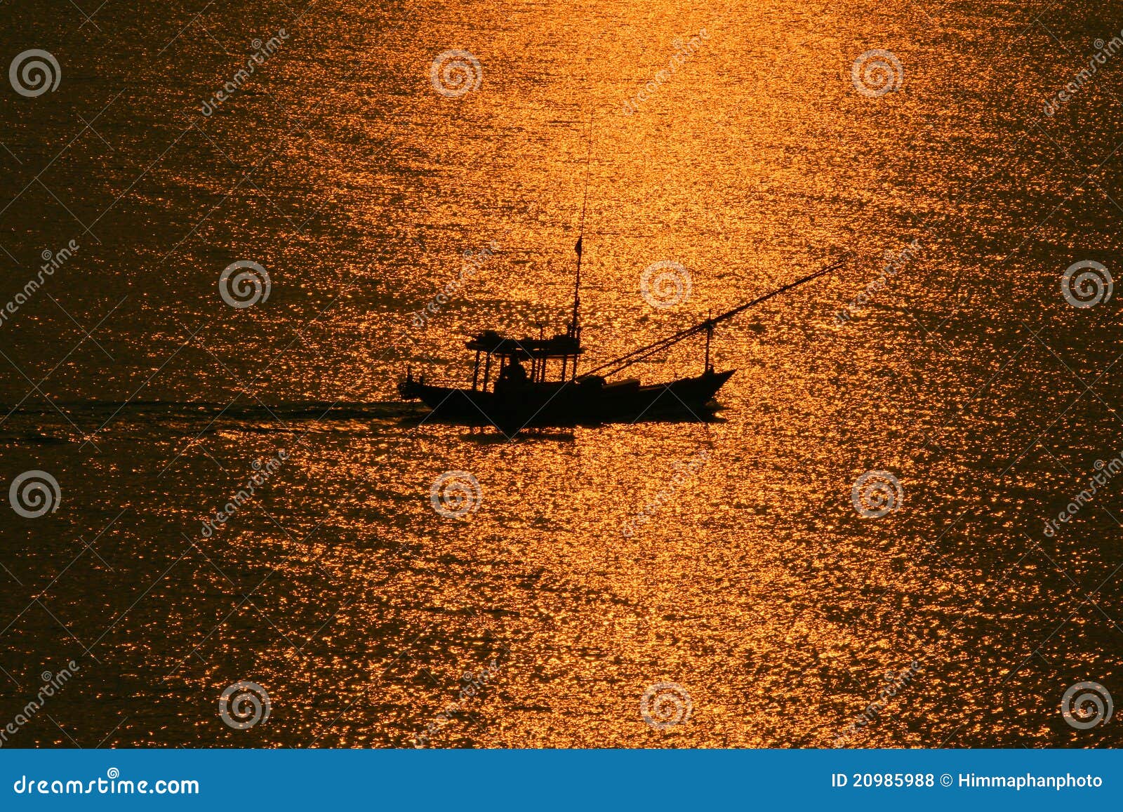 Fishing boat in Sunset stock photo. Image of reflection - 20985988