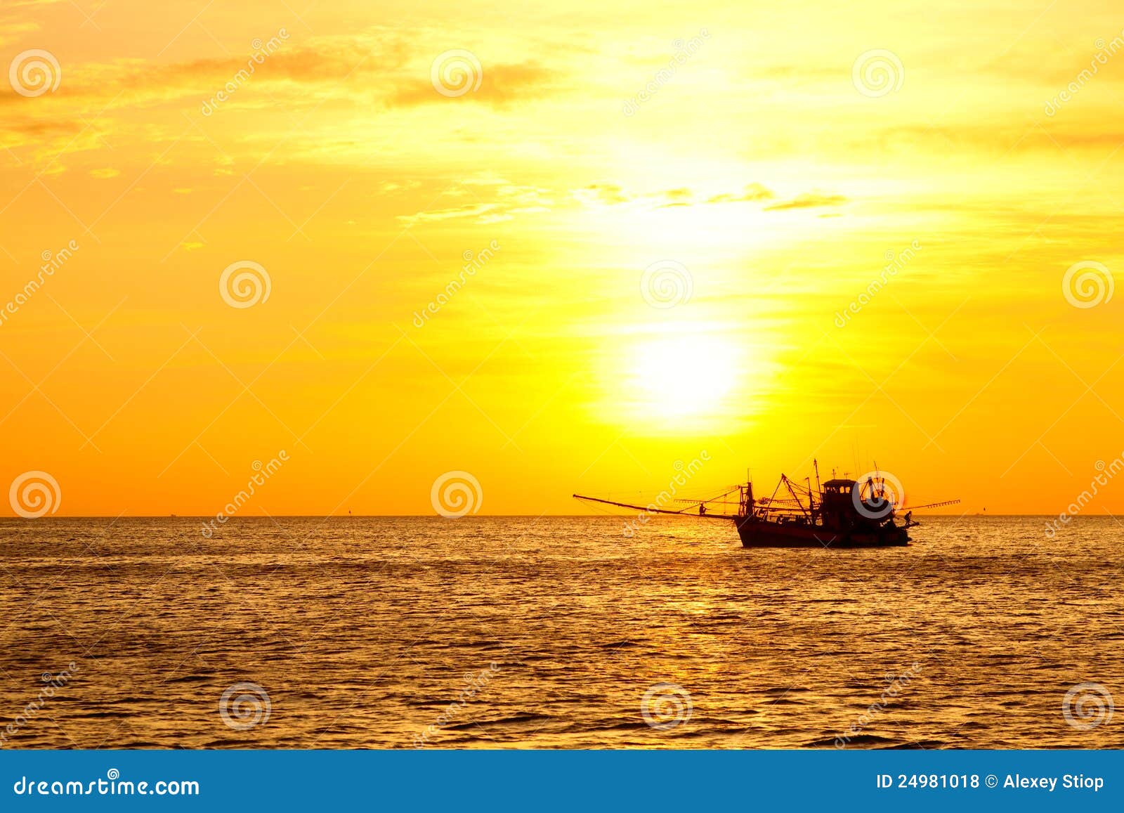 Fishing Boat at sunset stock photo. Image of color, vessel - 24981018