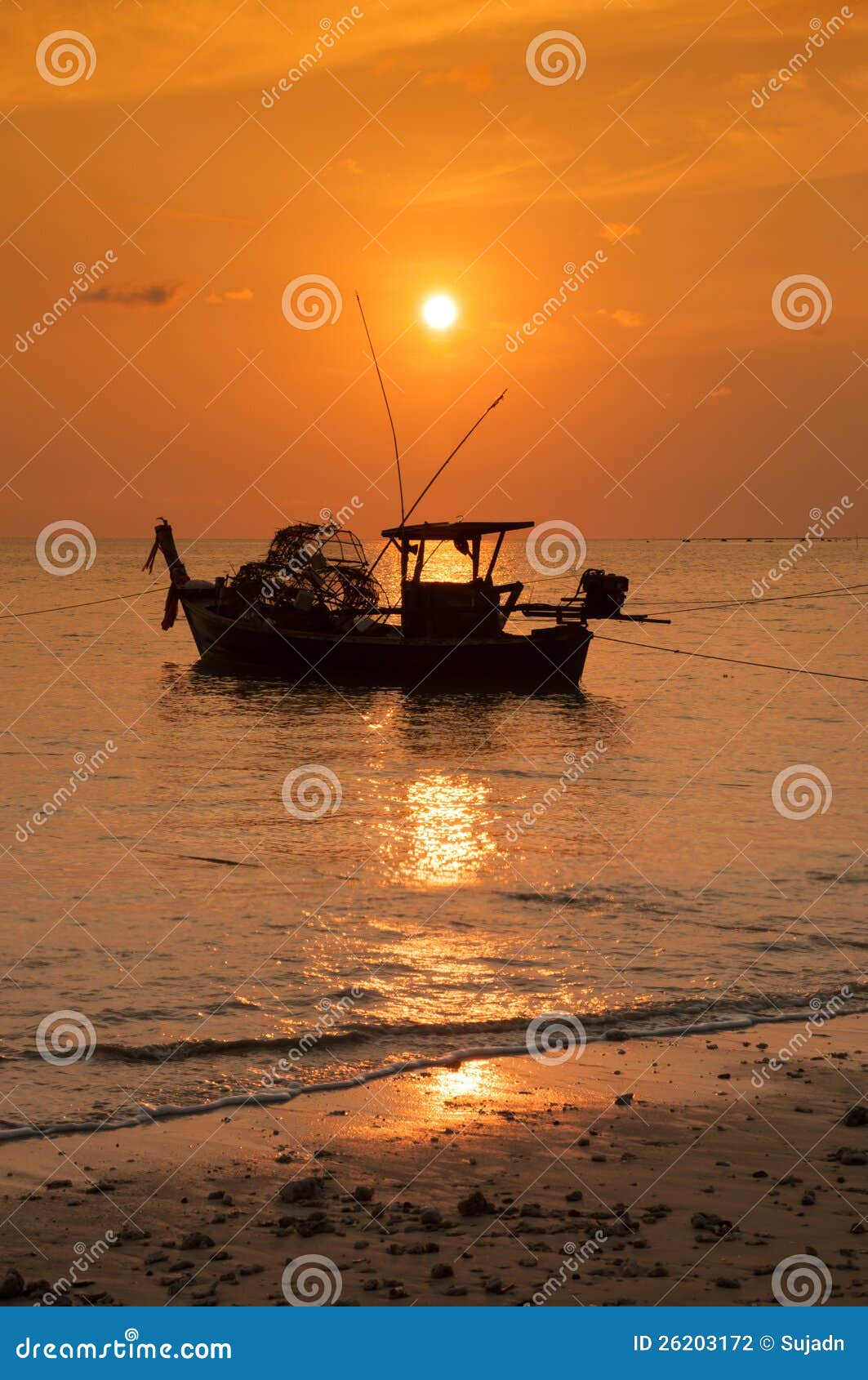 Fishing boat and sunset stock photo. Image of liquid - 26203172