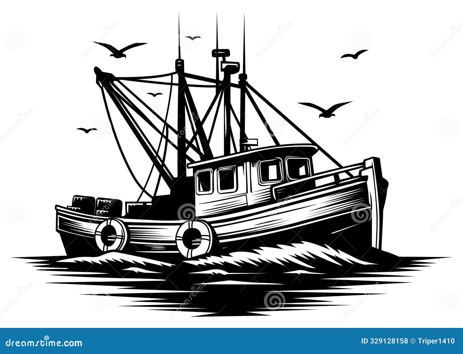 Fishing Boat Vector Line Art Stock Illustration - Illustration of line ...