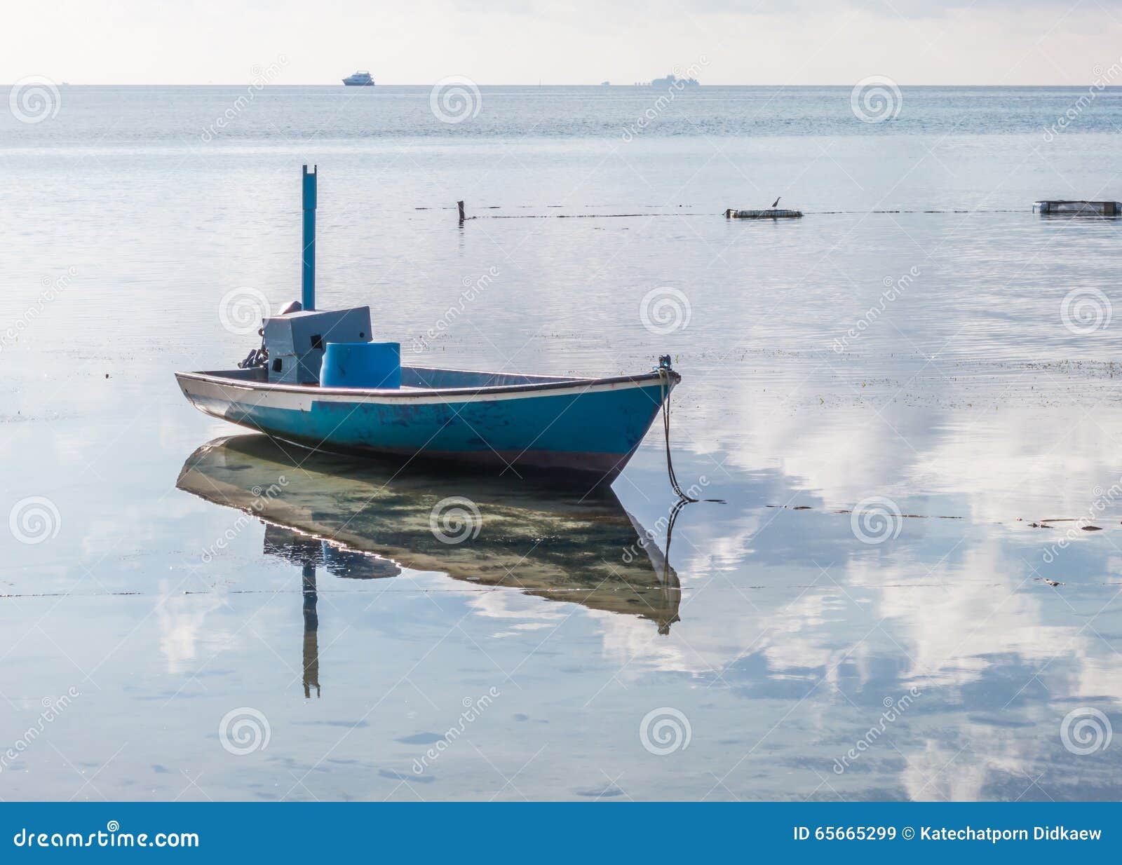 Fishing Boat in the Water with Reflection Stock Image - Image of ...