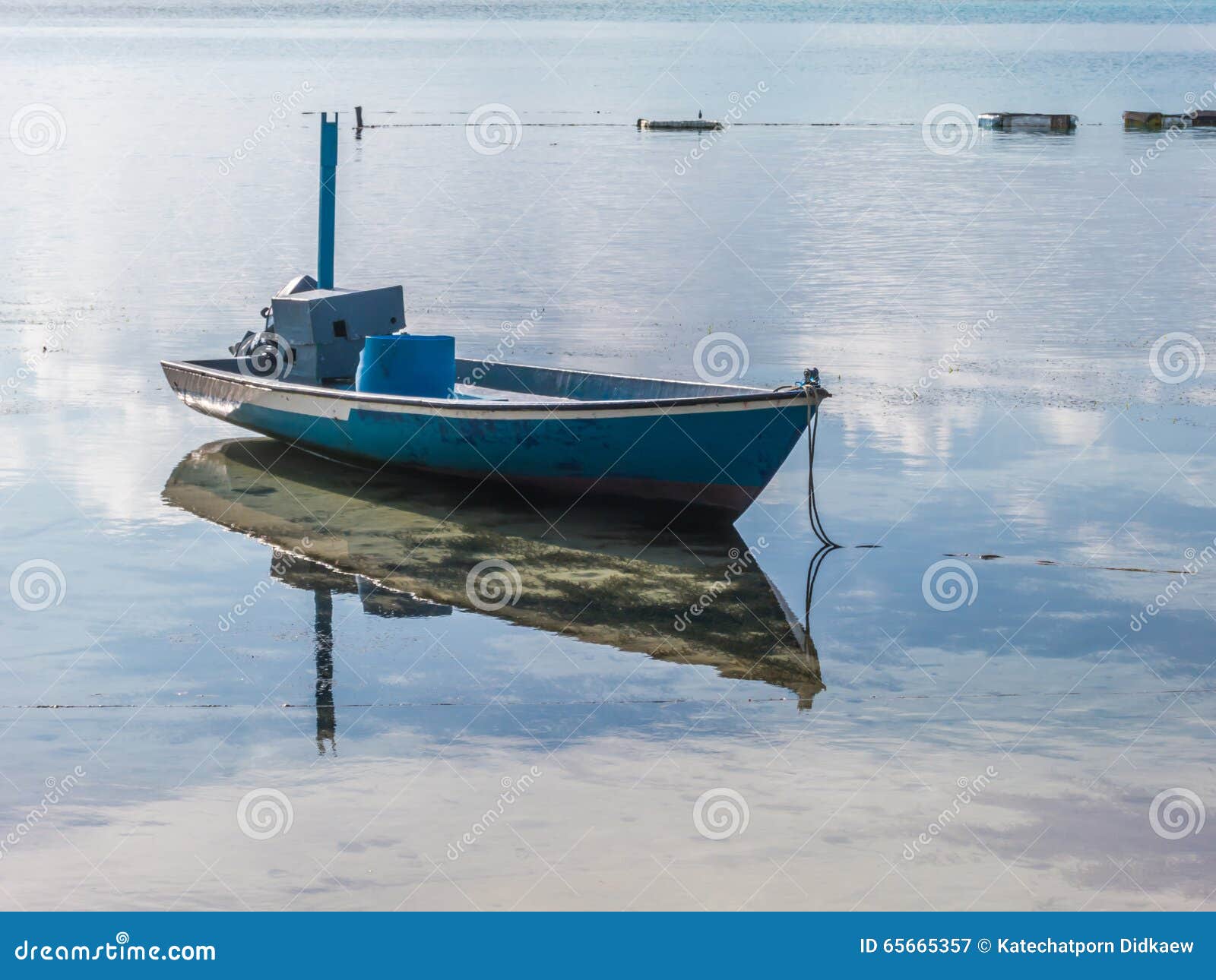 Fishing Boat in the Water with Reflection Stock Image - Image of white ...