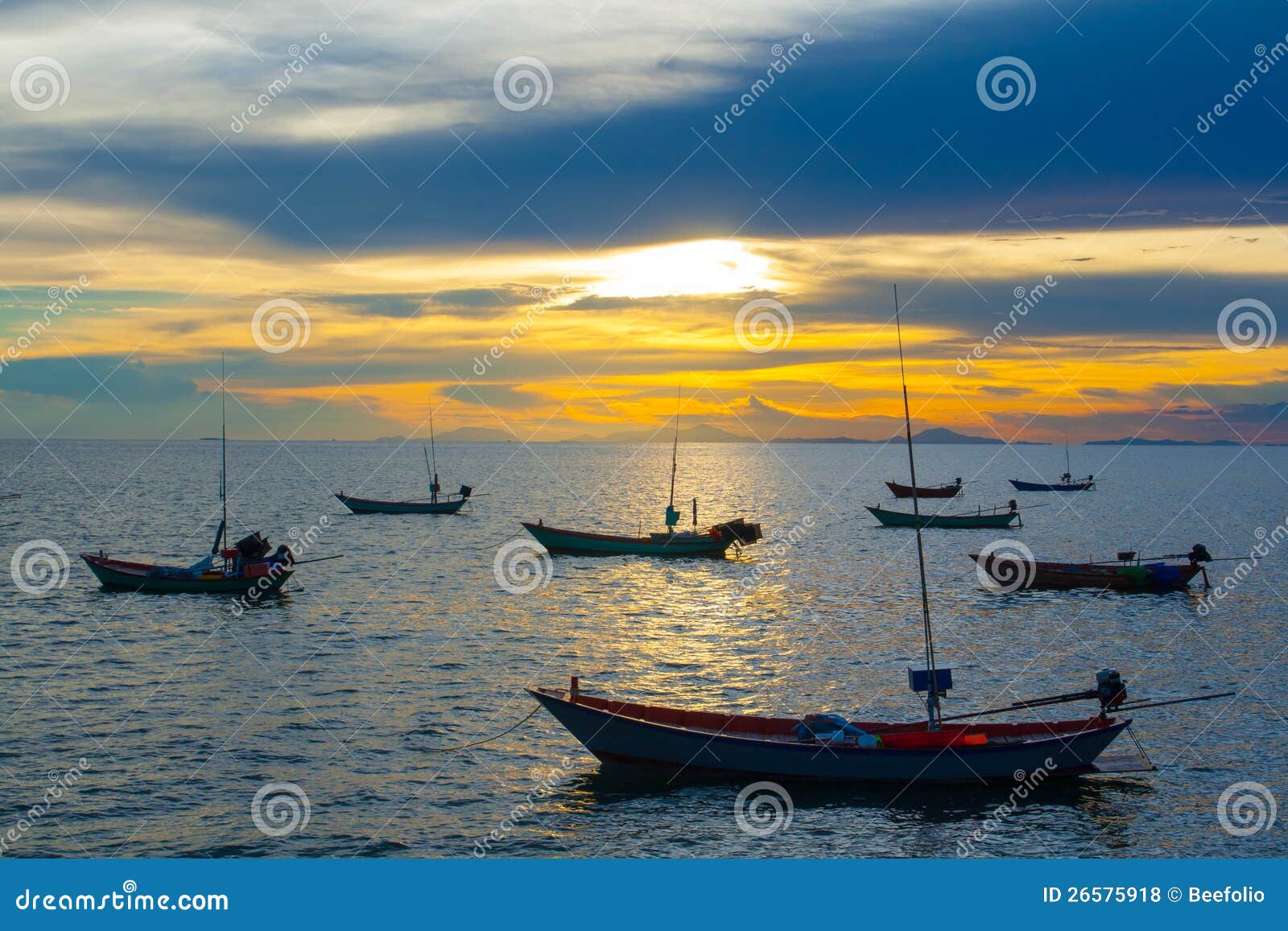 Fishing boats at sunset stock photo. Image of outdoor - 26575918