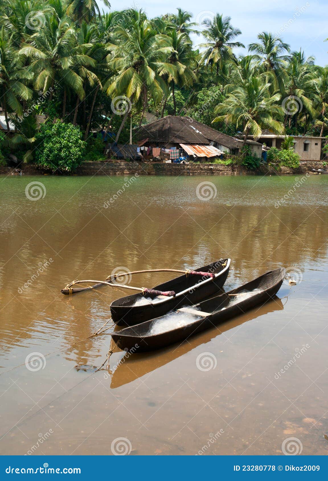 Fishing Boats in Tropical River. Goa Stock Photo - Image of india ...