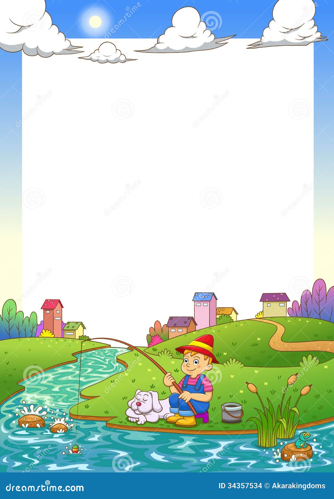 Fishing boy frame. stock vector. Illustration of border - 34357534