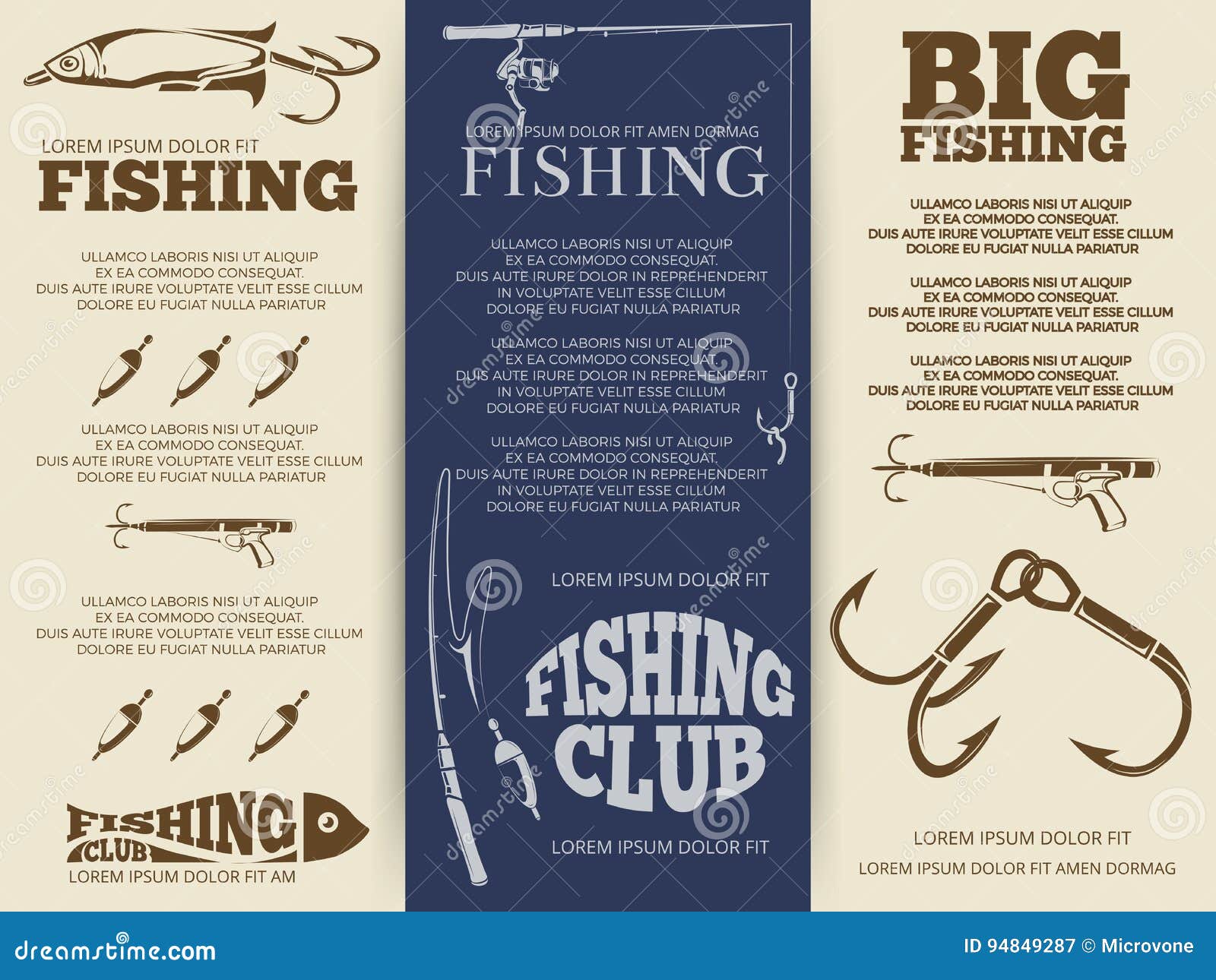 Fishing Brochure. Fish Menu Banners With Quotes About Fishing. Flat ...