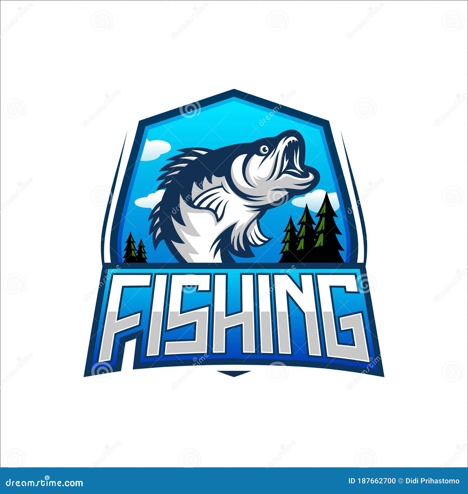 FISHING CLUB ASSOCIATION in BLUE SHIELD MASCOT LOGO VECTOR ILLUSTRATION ...