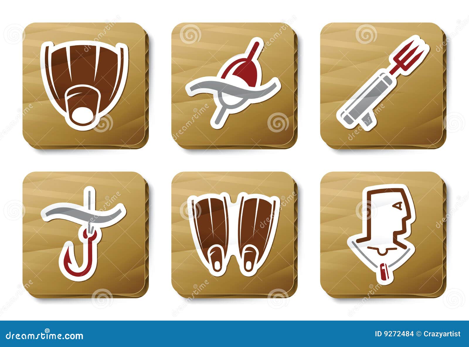 Fishing and Diving Icons | Cardboard Series Stock Vector - Illustration ...