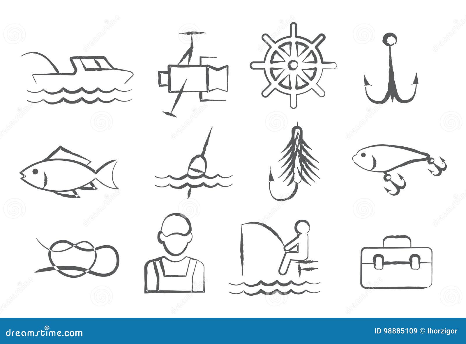 Fishing Doodle Seamless Pattern Which Depicts An Anchor Vector ...