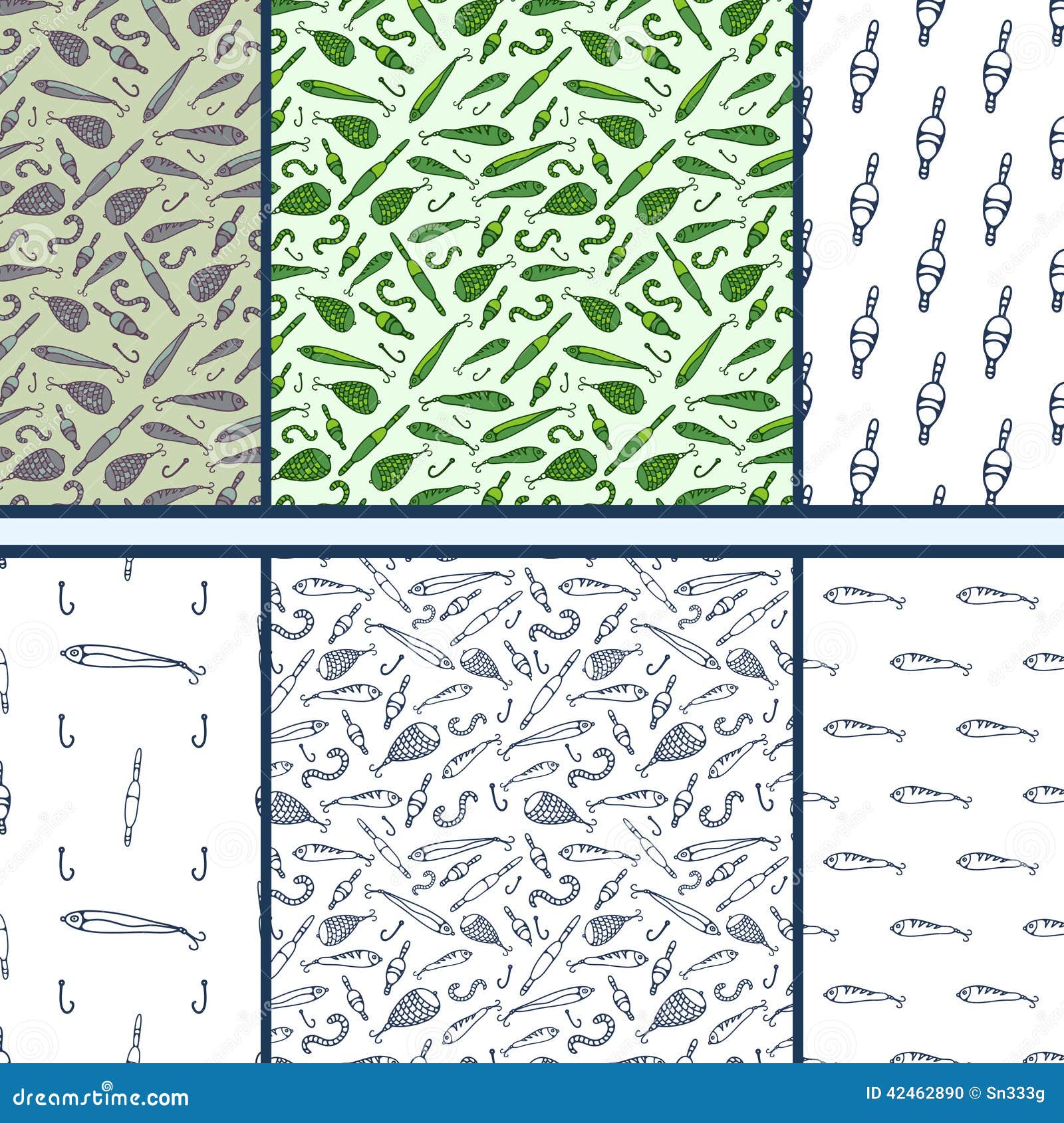 Fishing Doodle - Set of Vector Seamless Patterns Stock Vector ...