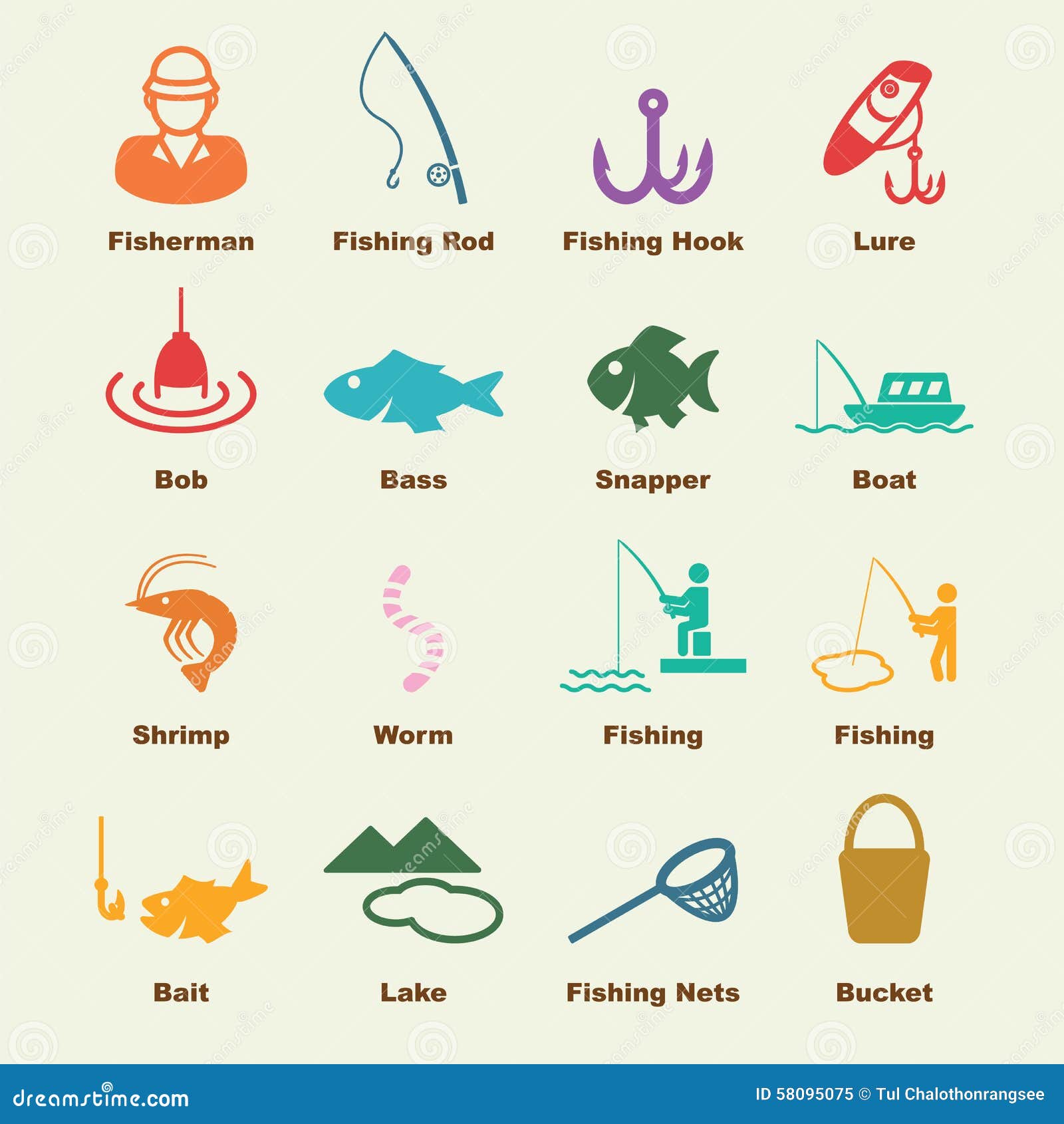 Fishing elements stock vector. Illustration of bass, fishing - 58095075