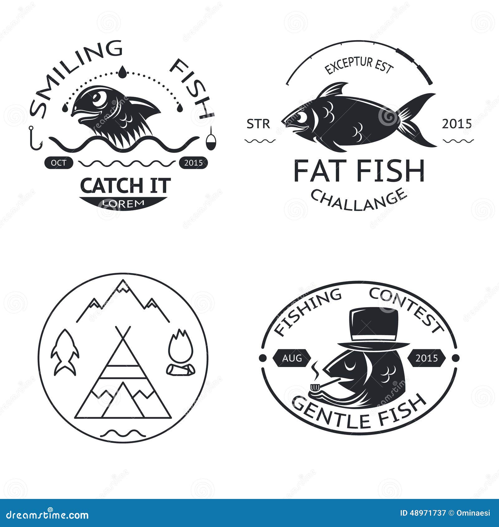 Fishing Emblems Labels Elements Logos Icons Set Stock Vector ...
