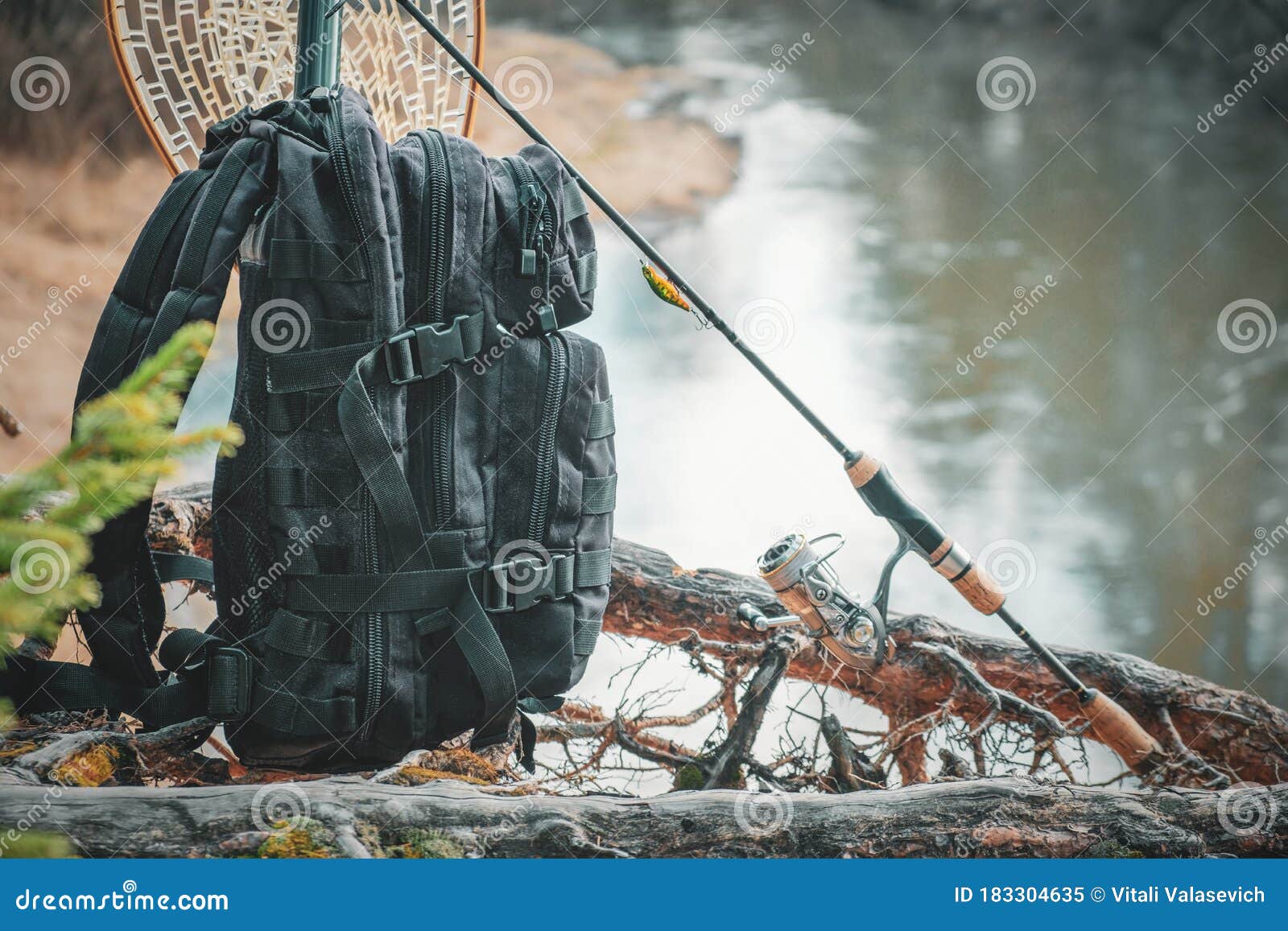 Fishing Equipment Close-up on the Riverbank Stock Image - Image of ...