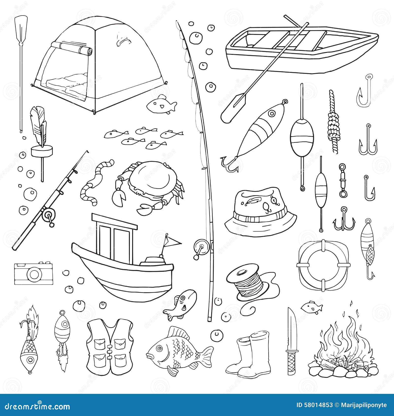 Fishing equipment stock vector. Illustration of boat - 58014853