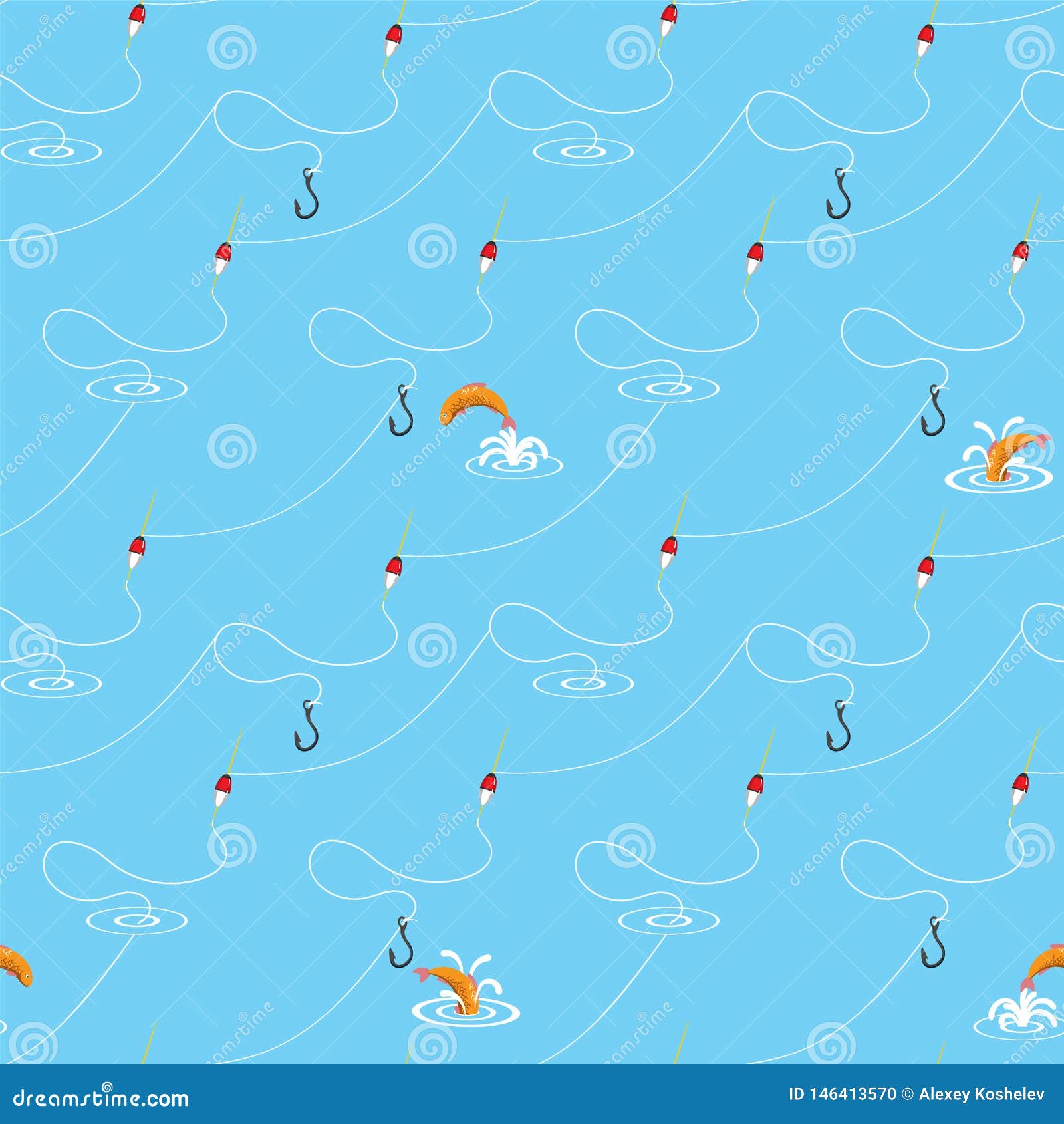 Fishing Floats and Fish Seamless Pattern Stock Vector - Illustration of ...