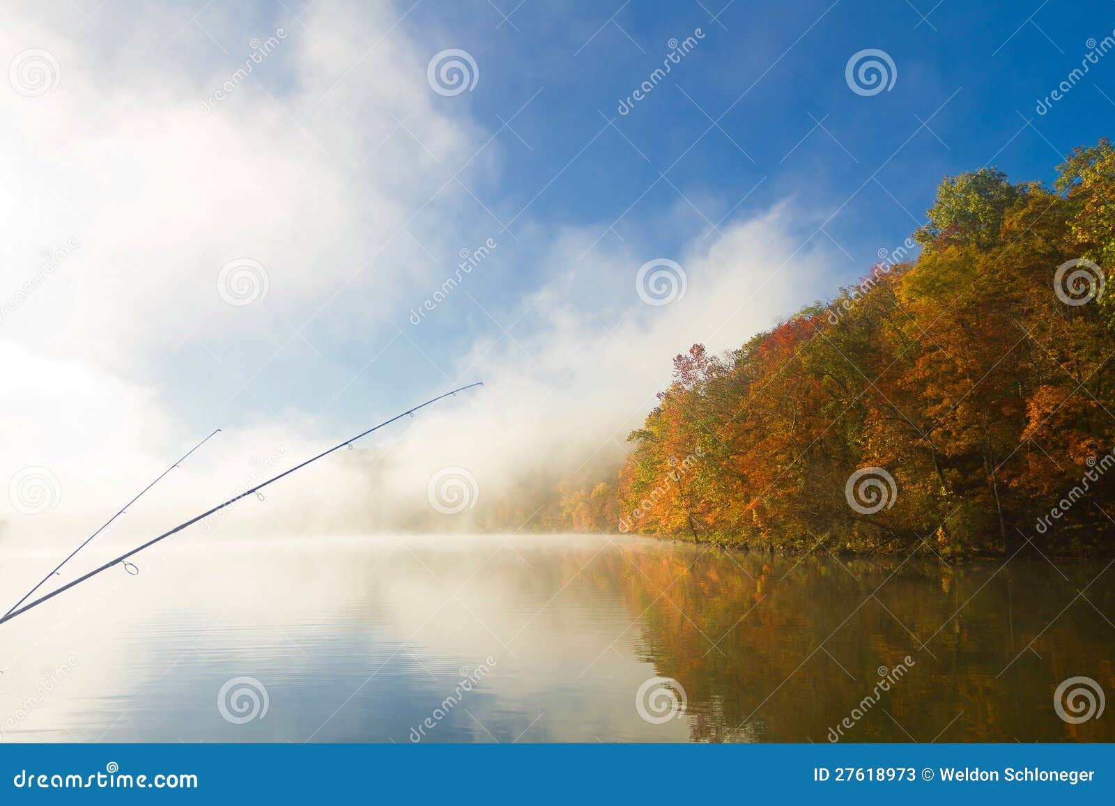 Fishing on a Foggy Fall Morning Stock Image - Image of woods, nature ...