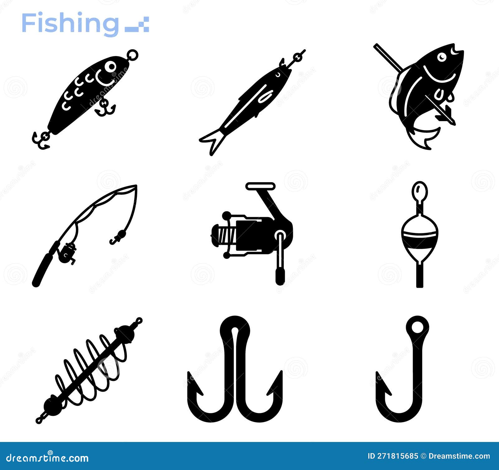 Fishing Gear Glyph Style Icon Set. Stock Illustration - Illustration of ...