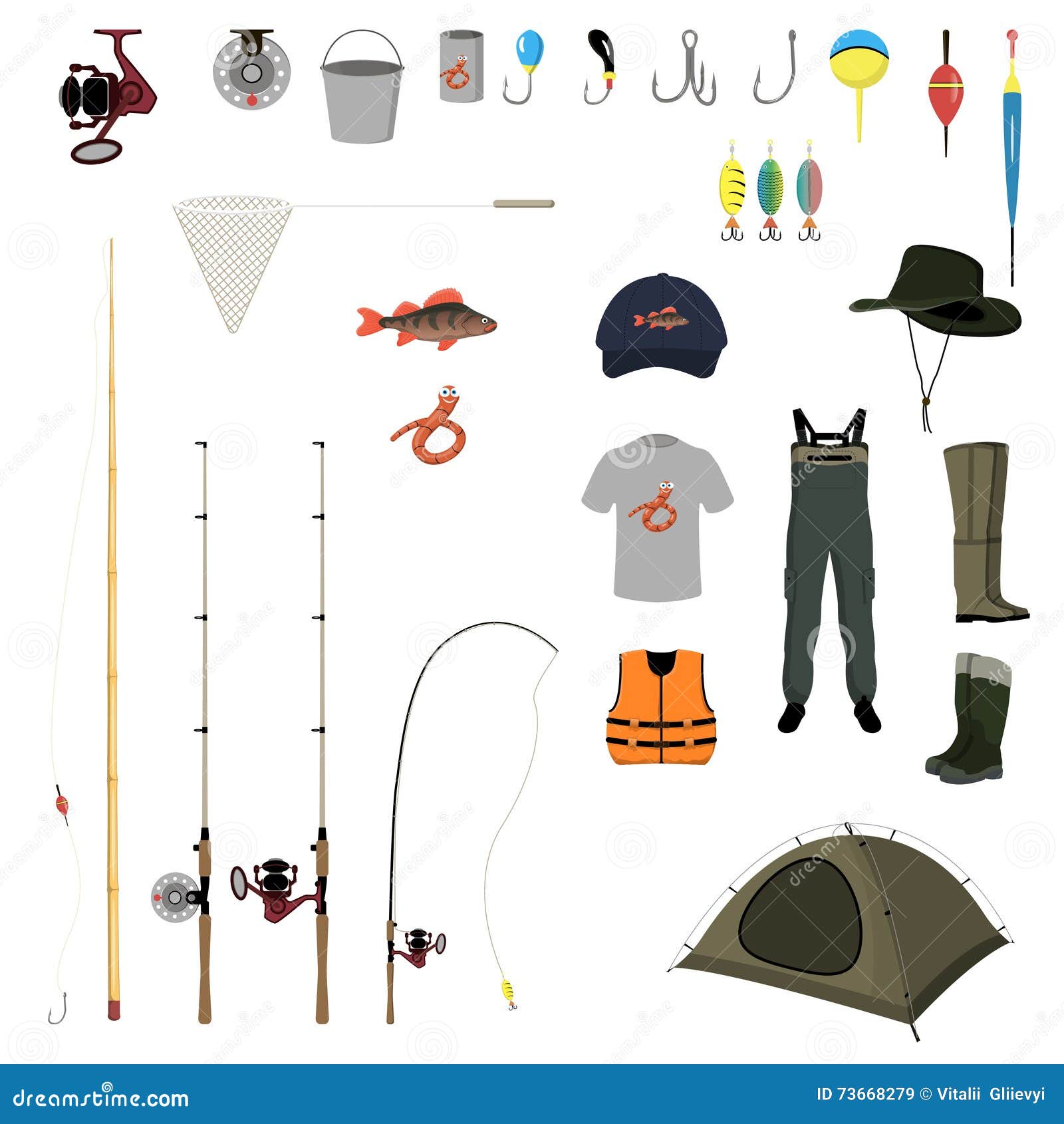 Fishing Gear on a White Background Stock Vector - Illustration of catch ...