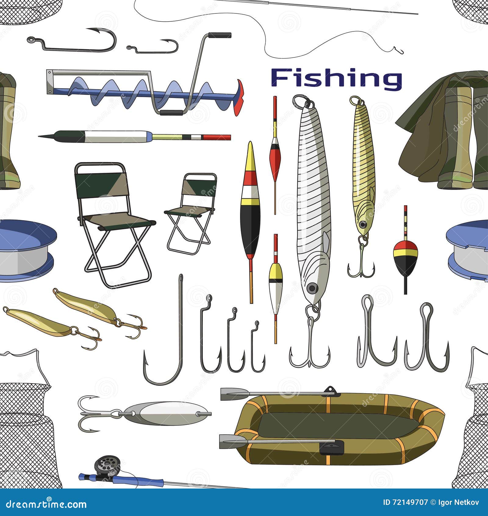 Fishing hand drawn pattern stock vector. Illustration of activity ...